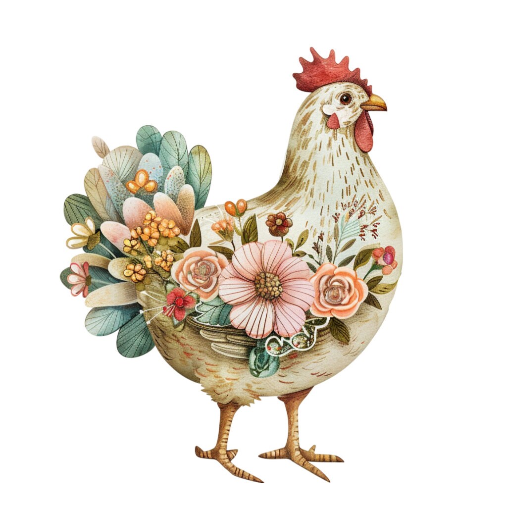 16 Chicken With Floral Flower Motif Clipart Bundle, 16 High-quality JPG ...