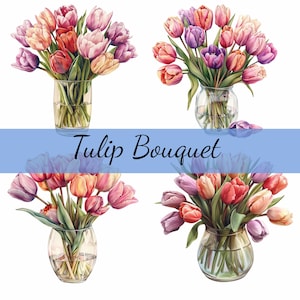 Tulip Flowers in a Vase Clipart Bundle, 16 High-quality JPG, Craft Art ...