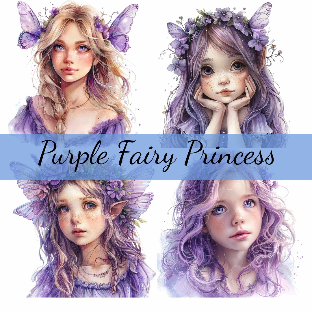 Purple Fairy Princess Clipart Bundle, 12 High-quality JPG, Craft Art ...