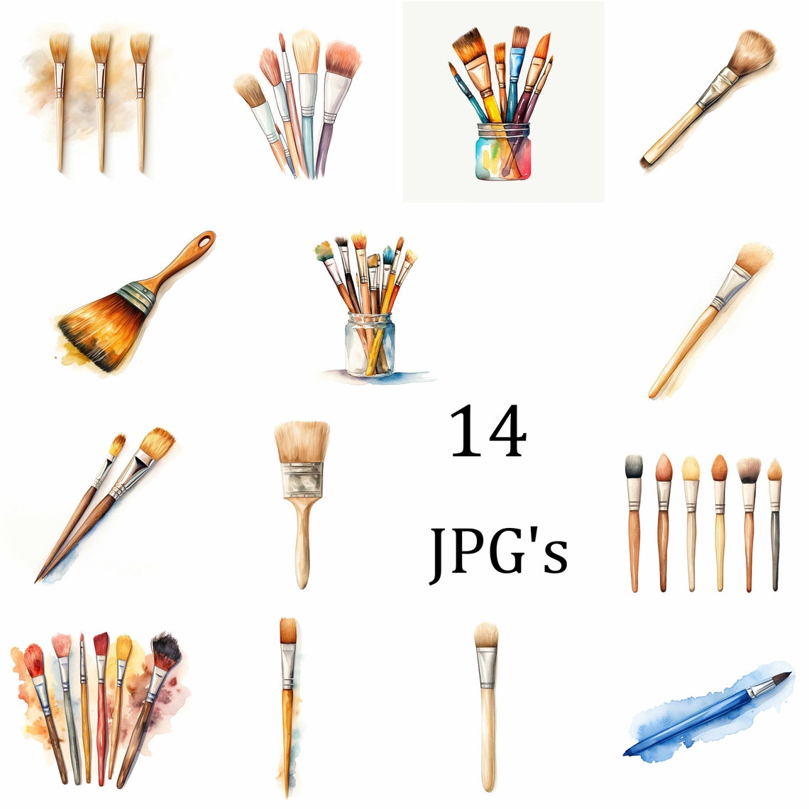 14 Paint Brushes and Sets Clipart Bundle, High-quality JPG, Craft Art ...