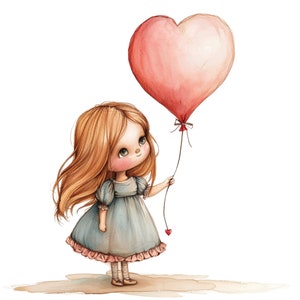 Cute Girl With Balloon Clipart Bundle, 15 High-quality JPG, Craft Art ...