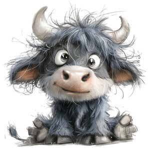 Crazy Hair Cow Cartoon Clipart Bundle, 16 High-quality JPG, Craft Art ...