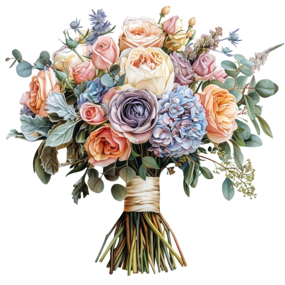 Mixed Pastel Flower Wedding Bouquet Clipart Bundle, 16 High-quality JPG ...