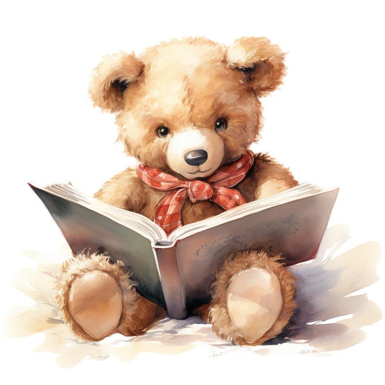 14 Cute Teddy Bear Reading Clipart Bundle, High-quality JPG, Craft Art ...