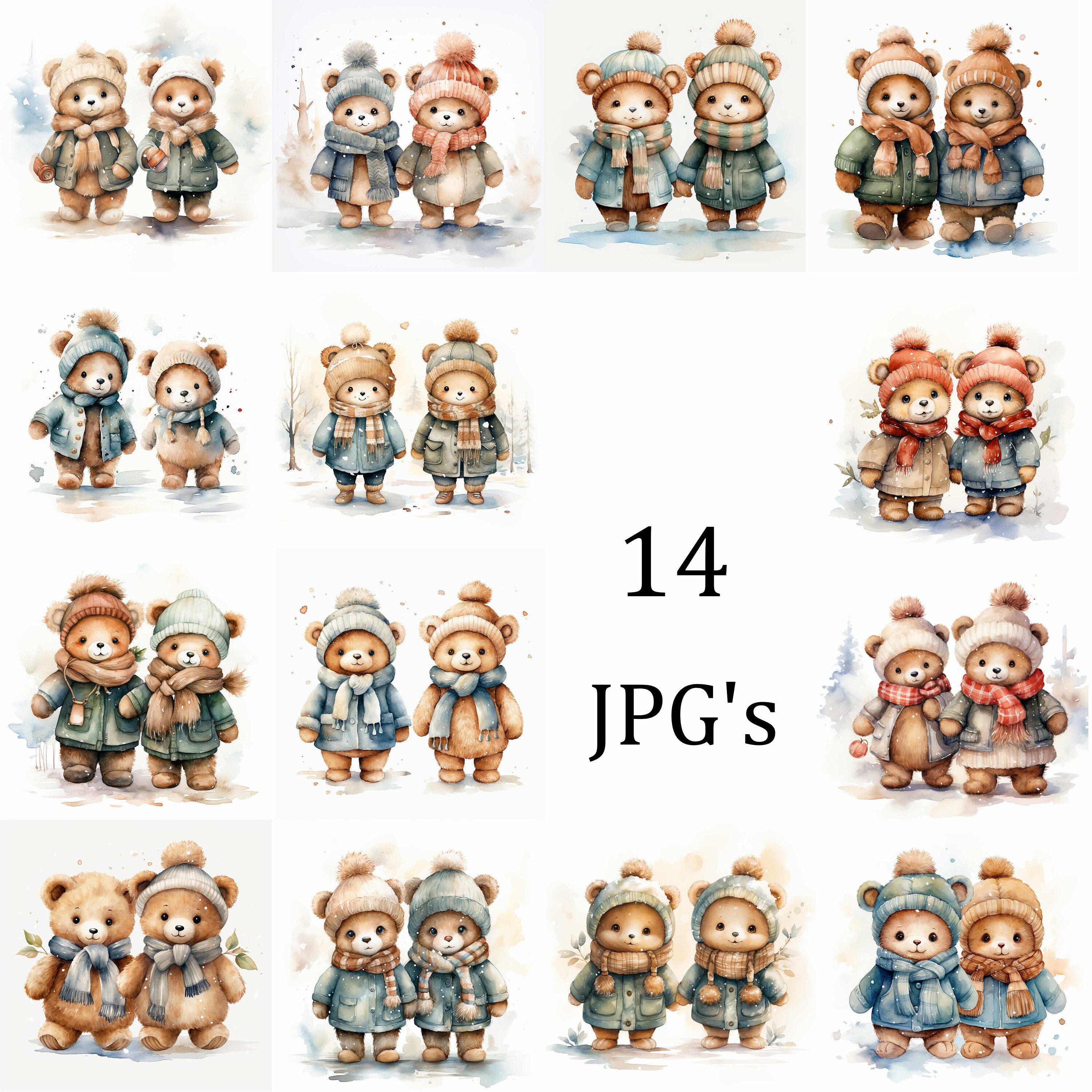 14 Winter Teddy Bear Freinds Clipart Bundle High-quality JPG - Etsy