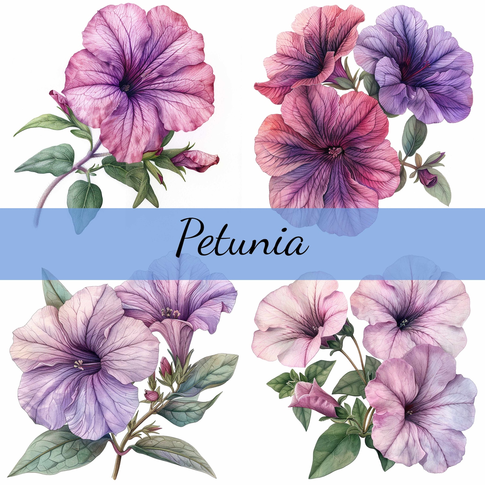 15 Petunia Flowers Clipart Bundle, 15 High-quality JPG, Craft Art, Card ...