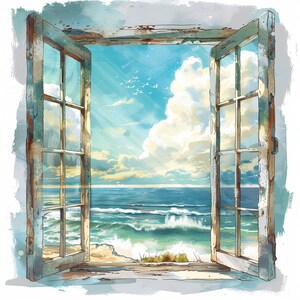 12 Window Ocean View Clipart Bundle, 12 High-quality JPG, Craft Art ...