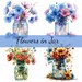 Flower Bouquet in Glass Jar Clipart Bundle, 16 High-quality JPG, Craft ...