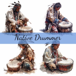 Native Amerian Indian Drummer Clipart Bundle, 15 High-quality JPG ...