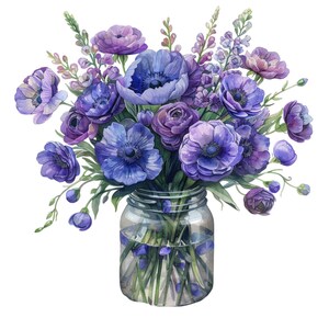 Purple Flowers in Vase Wildflowers Clipart Bundle, 16 High-quality JPG ...