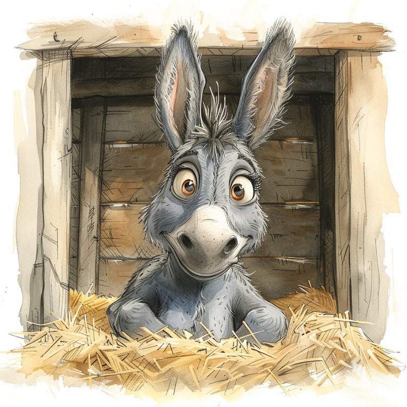 16 Silly Donkey in a Barn Cartoon Clipart Bundle, 16 High-quality JPG ...