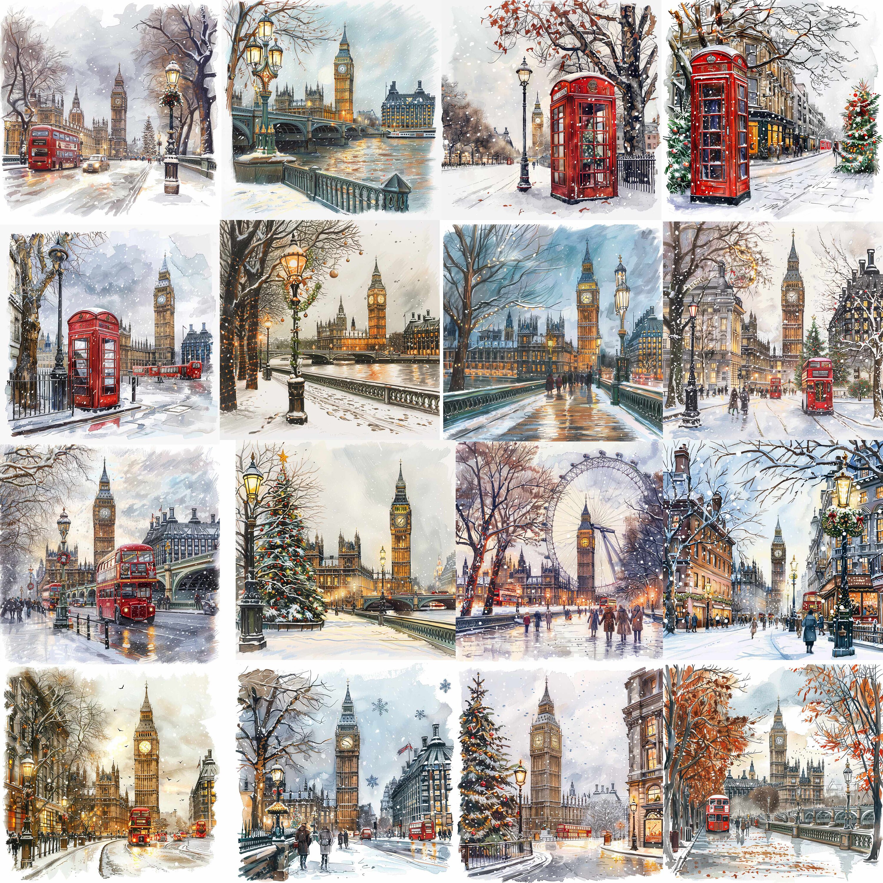 16 Christmas in London Clipart Bundle, 16 High-quality JPG, Craft Art ...