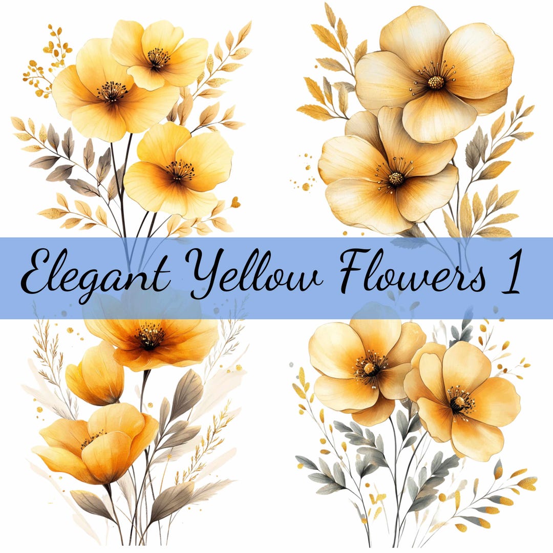 16 Folk Art Yellow Flowers 1 Clipart Bundle, 16 High-quality JPG, Craft ...