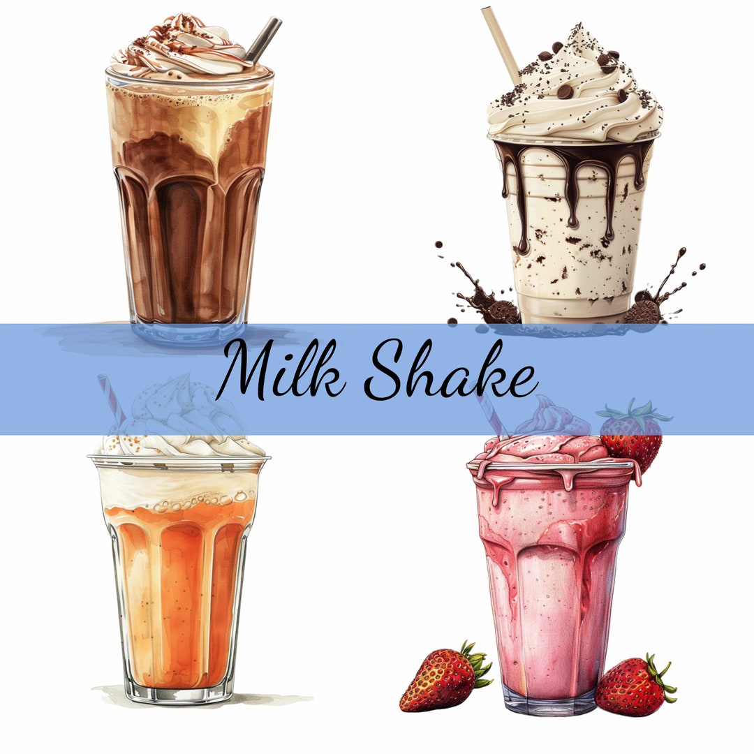 16 Milkshakes Chocolate Vanilla Strawberry Clipart Bundle, High-quality ...