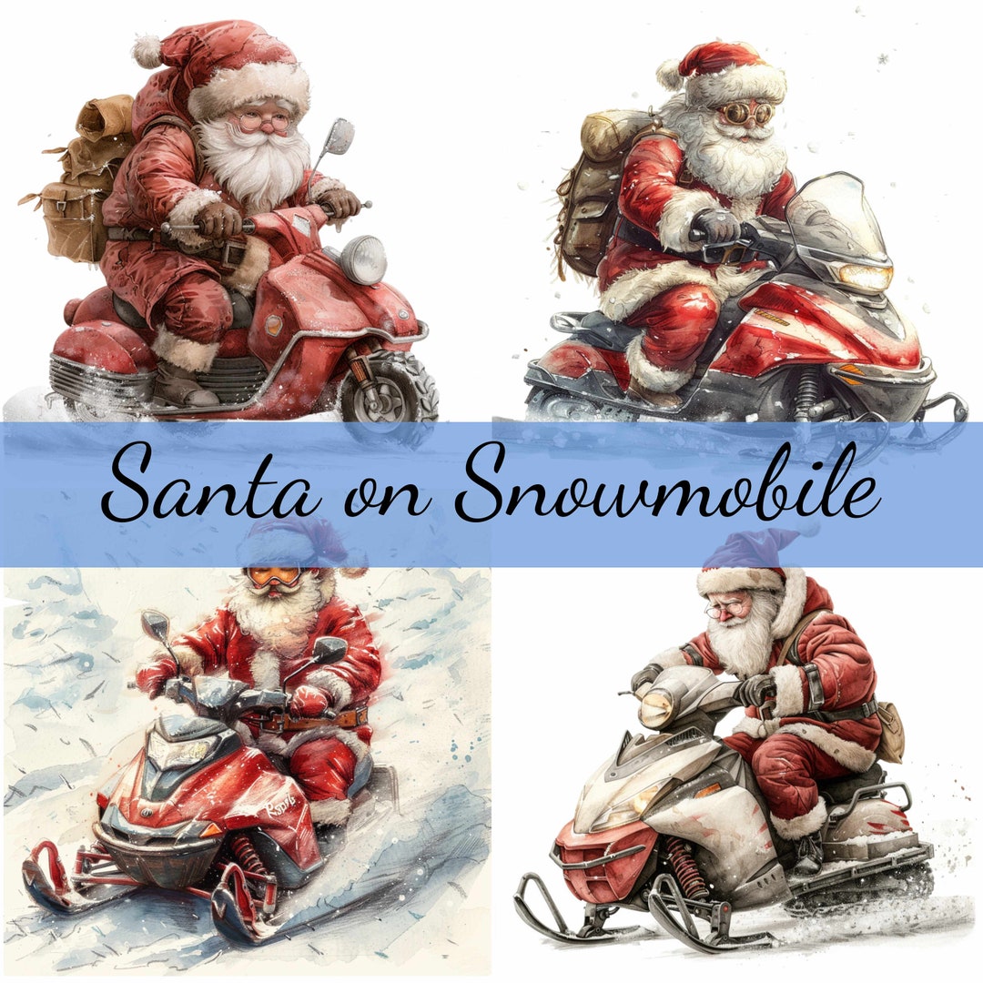 16 Santa on Snowmobile Clipart Bundle, 16 High-quality JPG, Craft Art ...