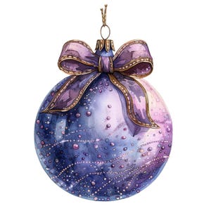 Purple Ornament With Bow Christmas Clipart Bundle, 16 High-quality JPG ...