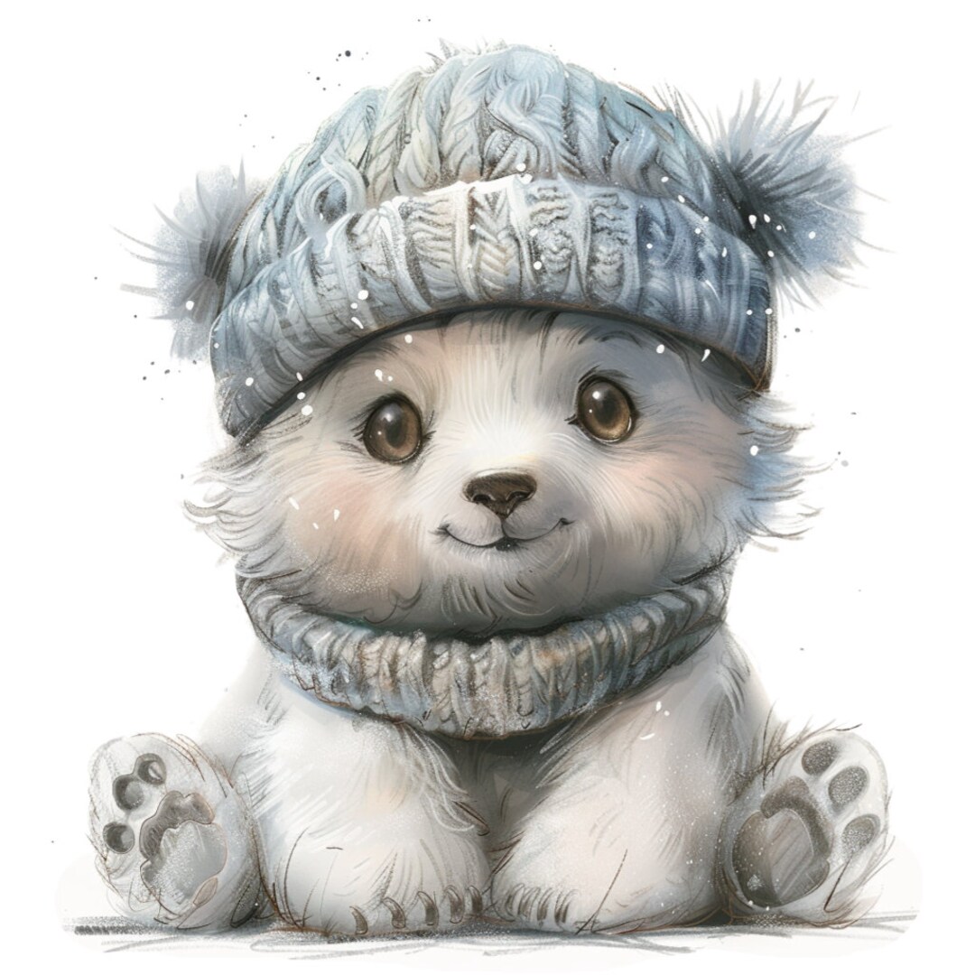 Polar Bear Cubs With Hat Clipart Bundle, 16 High-quality JPG, Craft Art ...