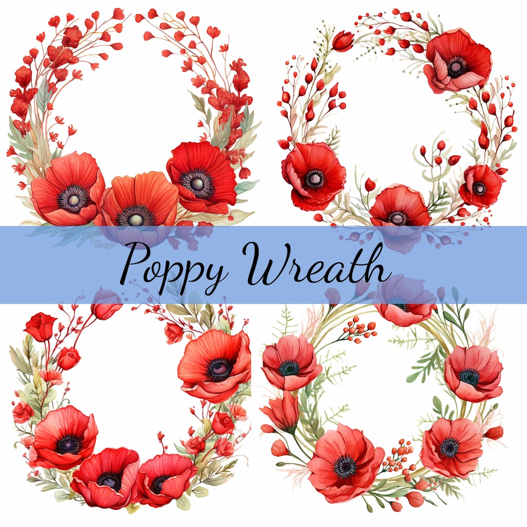 Red Poppy Flower Wreaths Clipart Bundle, High-quality JPG, Craft Art ...