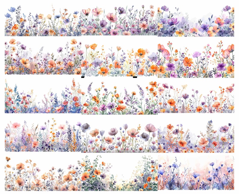 Wildflower Floral Frame Page Border Clipart Bundle, 15 High-quality JPG ...