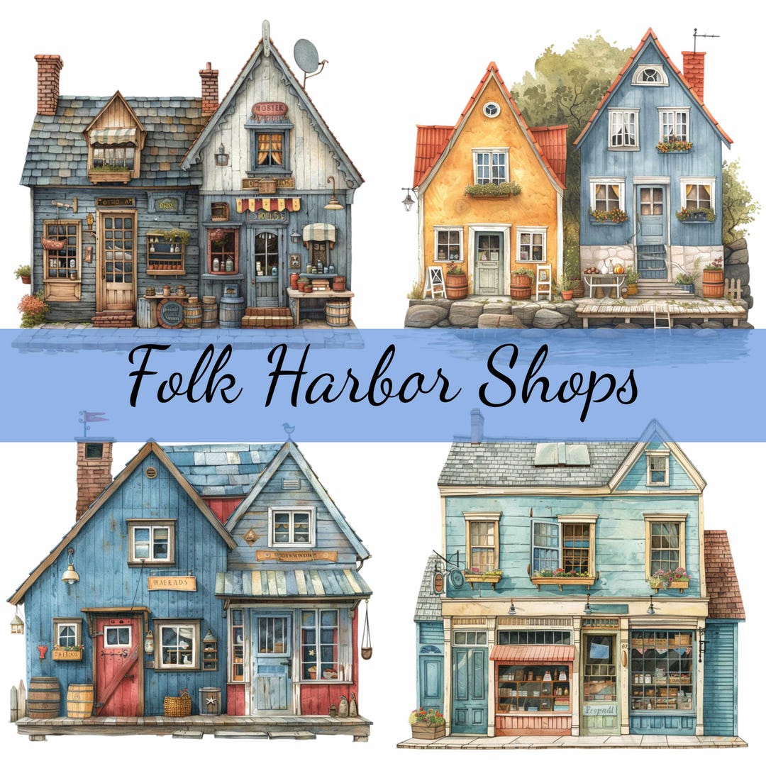 16 Folk Art Harbor Shops Clipart Bundle, 16 High-quality JPG, Craft Art ...