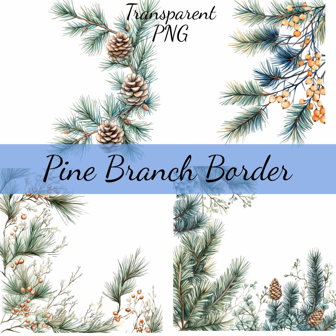 Pine Tree Branch Border Frame Corner 2 Clipart Bundle 16 Transparent ...