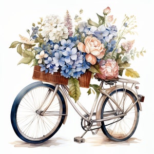 Flowers on Bicycle Clipart Bundle, High-quality JPG, Craft Art, Card ...