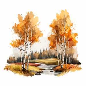 Fall Autumn Birch Trees Clipart Bundle, High-quality JPG, Craft Art ...