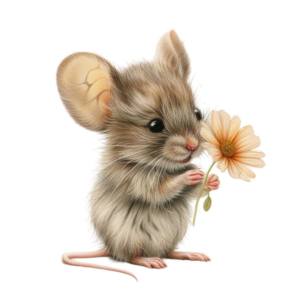 Small Mouse With A Flower Clipart Bundle, 12 High-quality JPG, Craft ...
