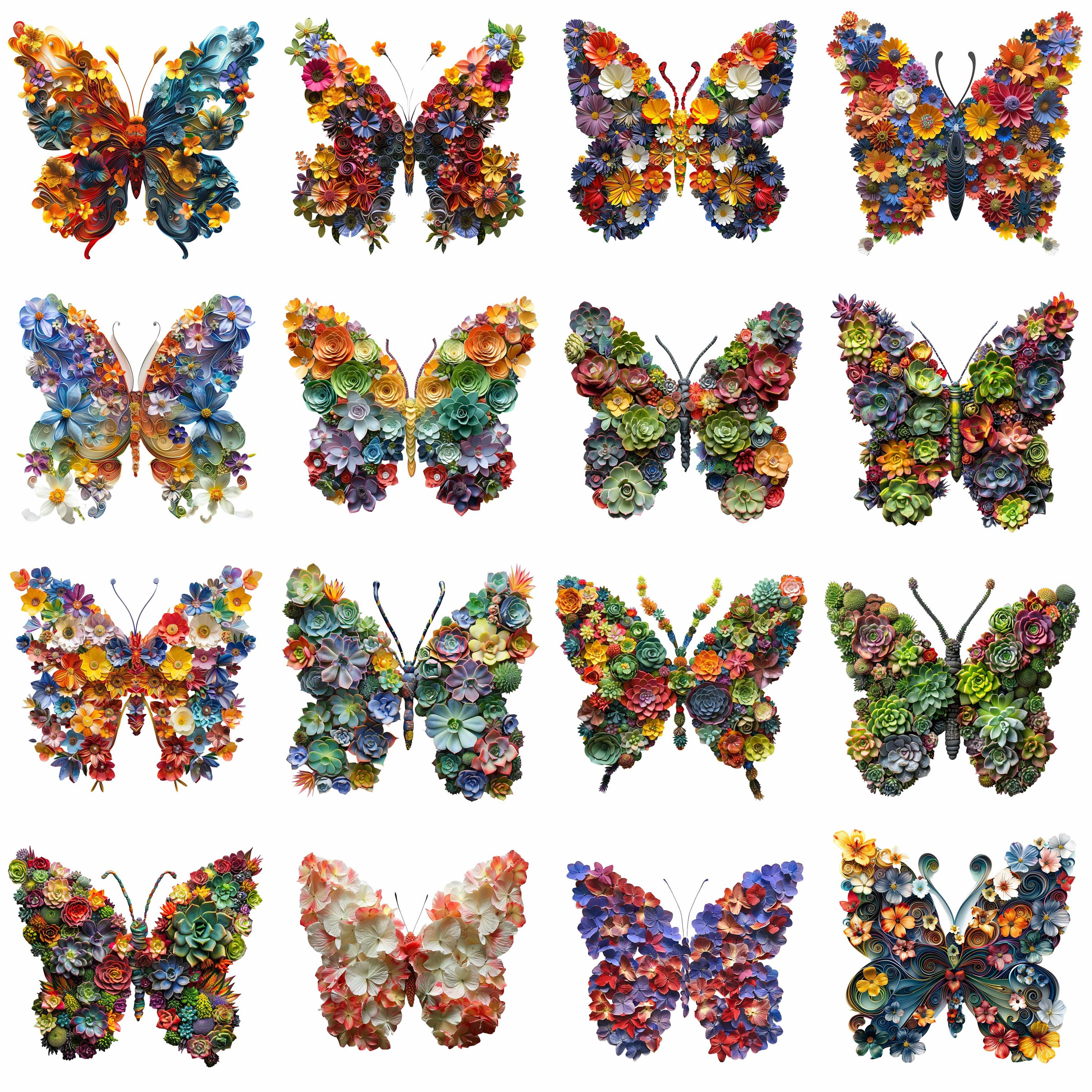 Butterfly Flower Floral Clipart Bundle,16 High-quality JPG, Craft Art ...
