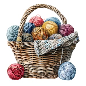Knitting Basket With Yarn Clipart Bundle, 15 High-quality JPG, Craft ...