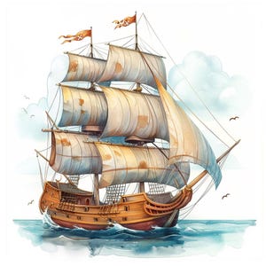 16 Vintage Pirate Ship Clipart Bundle, High-quality JPG, Craft Art ...