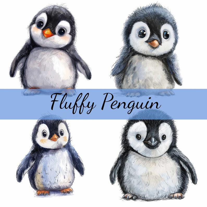 Cute Fluffy Penguin Clipart Bundle, 15 High-quality JPG, Craft Art ...