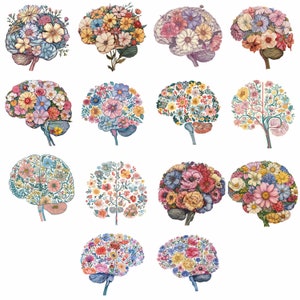 Floral Brain Flowers Clipart Bundle, 12 High-quality JPG, Craft Art ...