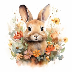 14 Boho Easter Bunny W Flowers Clipart Bundle, High-quality JPG, Craft ...
