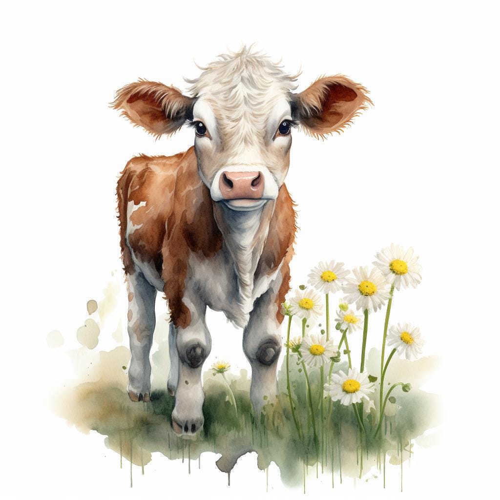 14 Young Cow Calf Clipart Bundle, High-quality JPG, Nursery Art, Card ...