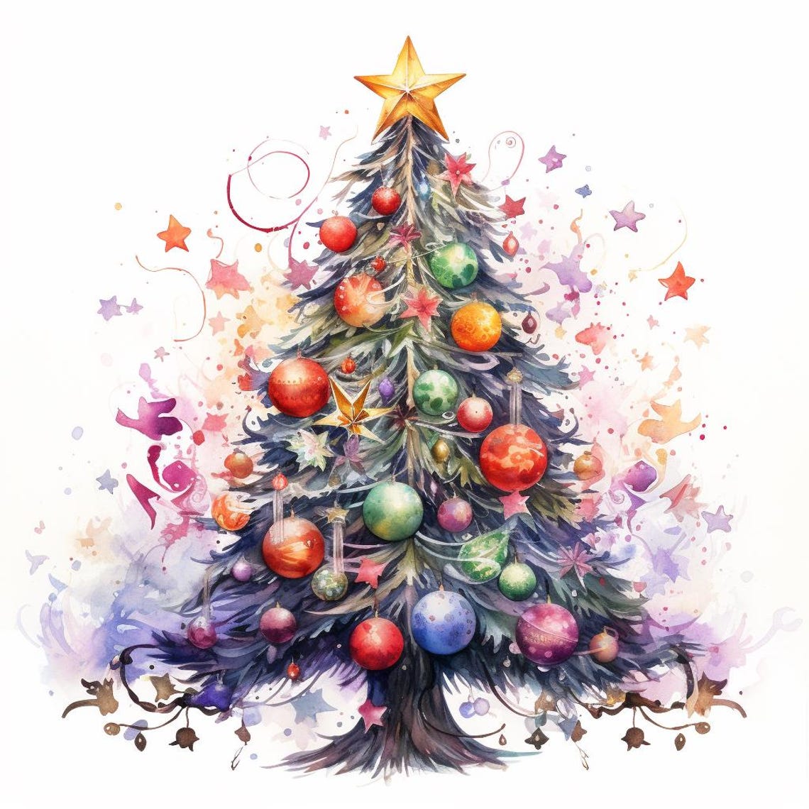 12 Boho Christmas Tree Clipart Bundle, High-quality JPG, Nursery Art ...