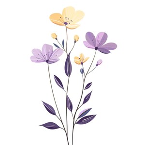 Abstract Flower Bouquet Purple Yellow Clipart Bundle, High-quality JPG ...