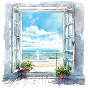 12 Window Ocean View Clipart Bundle, 12 High-quality JPG, Craft Art ...