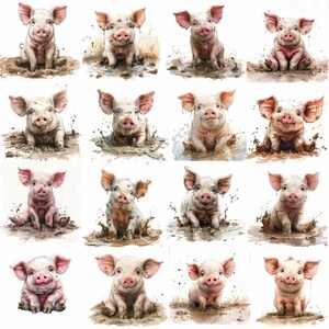 16 Pig in Mud Puddle Clipart Bundle, 16 High-quality JPG, Craft Art ...