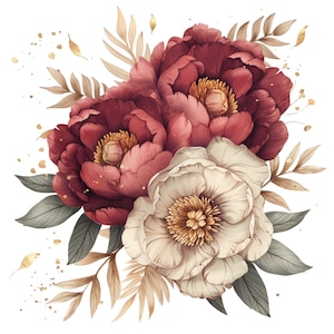 Burgundy Peony Flowers Wedding Clipart Bundle, 16 High-quality JPG ...