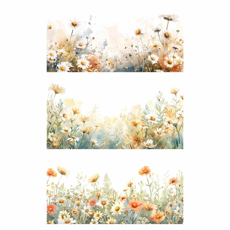 Daisy Flower Border Flower Clipart Bundle, 12 High-quality JPG, Craft ...