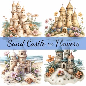 Sandcastle Flowers Beach Sand Castle Clipart Bundle, 12 High-quality ...