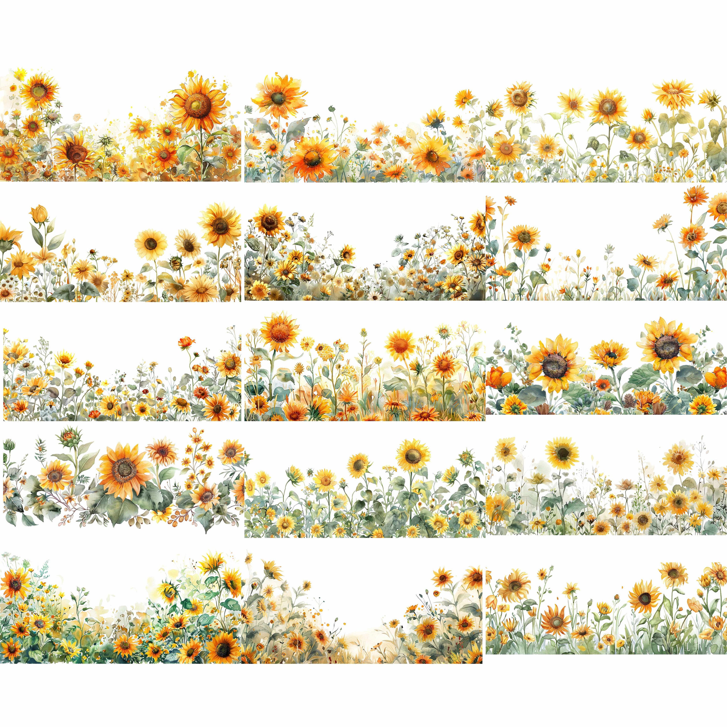 Sunflower Border Flower Clipart Bundle, 15 High-quality JPG, Craft Art ...