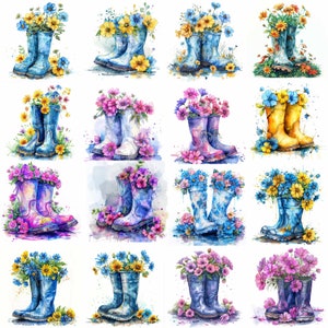 Colorful Flowers in Rain Boots Clipart Bundle, 16 High-quality JPG ...