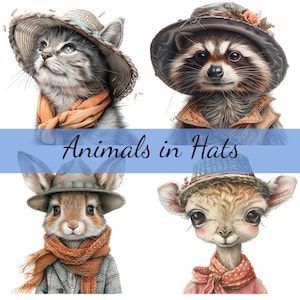 16 Animal Wearing a Hat Clipart Bundle, 16 High-quality JPG, Craft Art ...