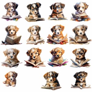 15 Puppy Dog Reading Book Clipart Bundle, High-quality JPG, Craft Art ...