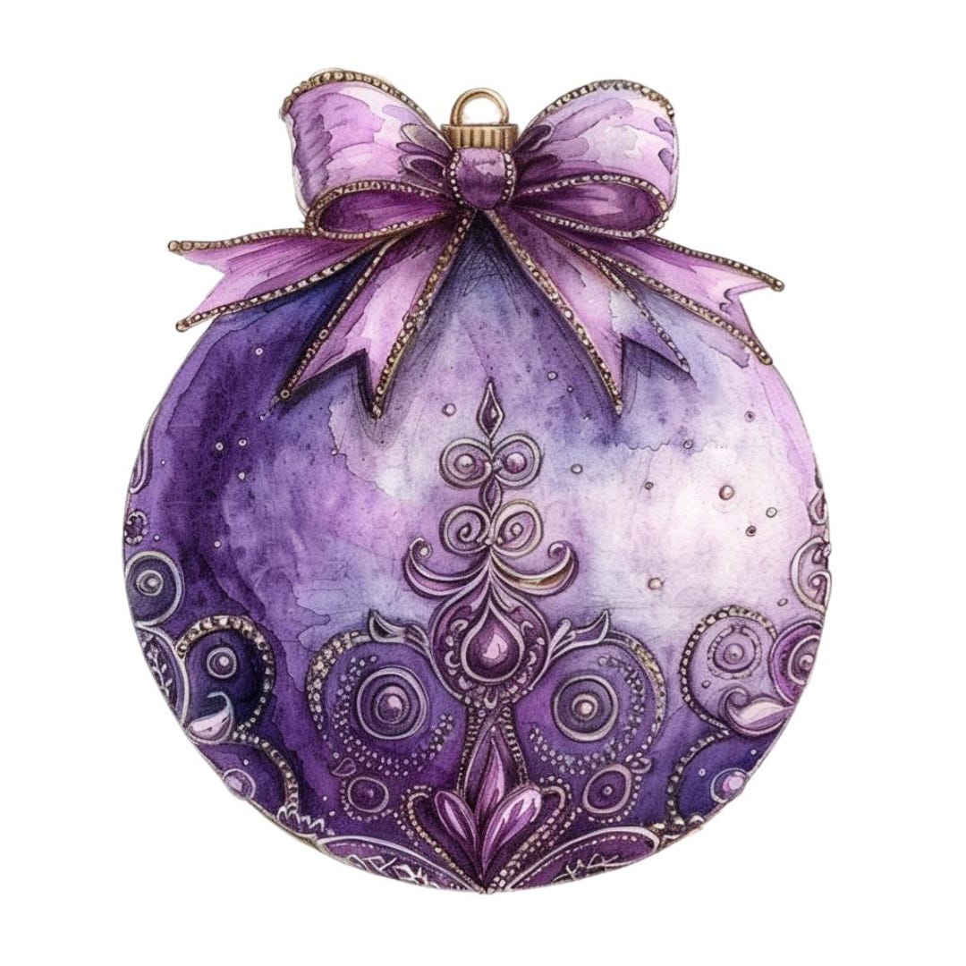 Purple Ornament With Bow Christmas Clipart Bundle, 16 High-quality JPG ...