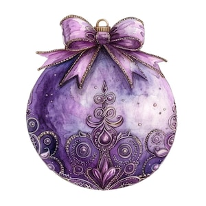 Purple Ornament With Bow Christmas Clipart Bundle, 16 High-quality JPG ...