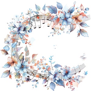 16 Floral Music Notes Flower Clipart Bundle, 16 High-quality JPG, Craft ...