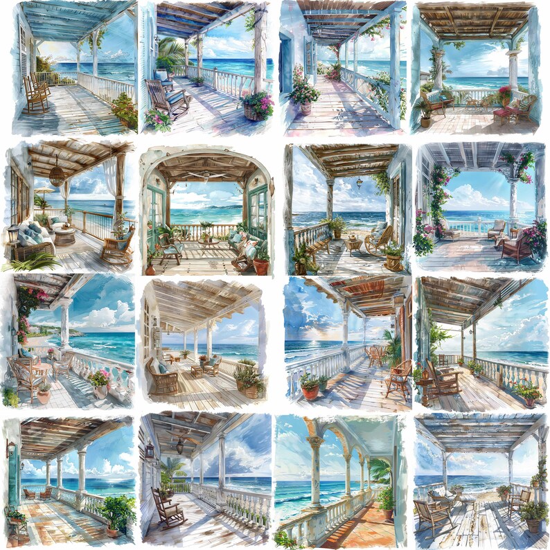 16 Porch Veranda Ocean View Clipart Bundle, 16 High-quality JPG, Craft ...